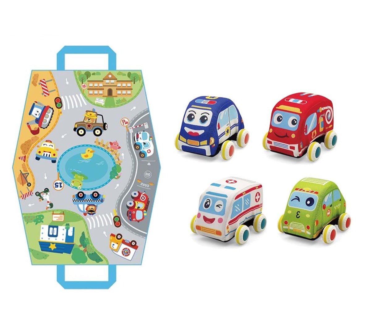 Lucky Baby Soft Pull Back Vehicle Set (4pcs + Storage bag) | Baby ...